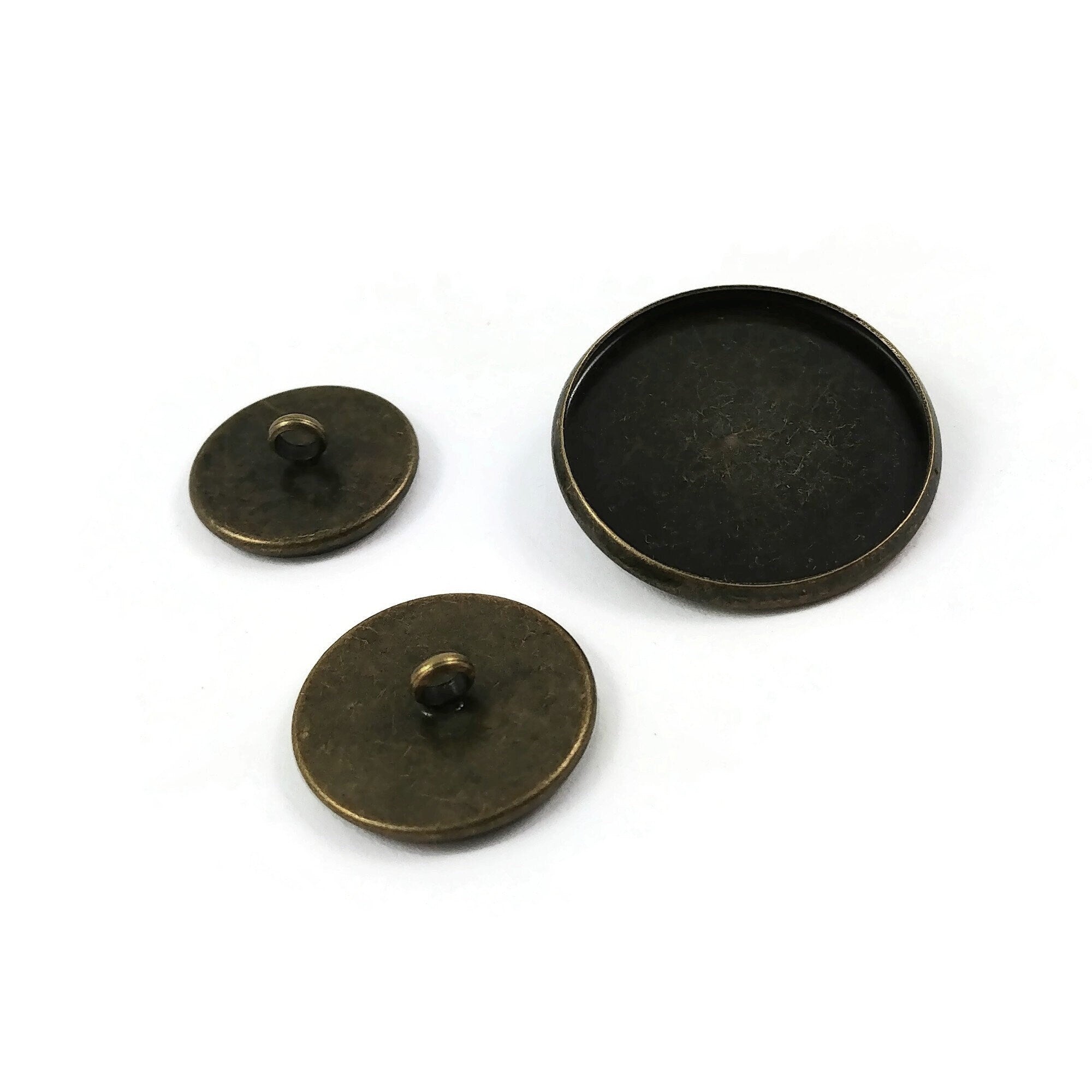 4 Bronze shank button settings - Make you own buttons - Cabochon bezel